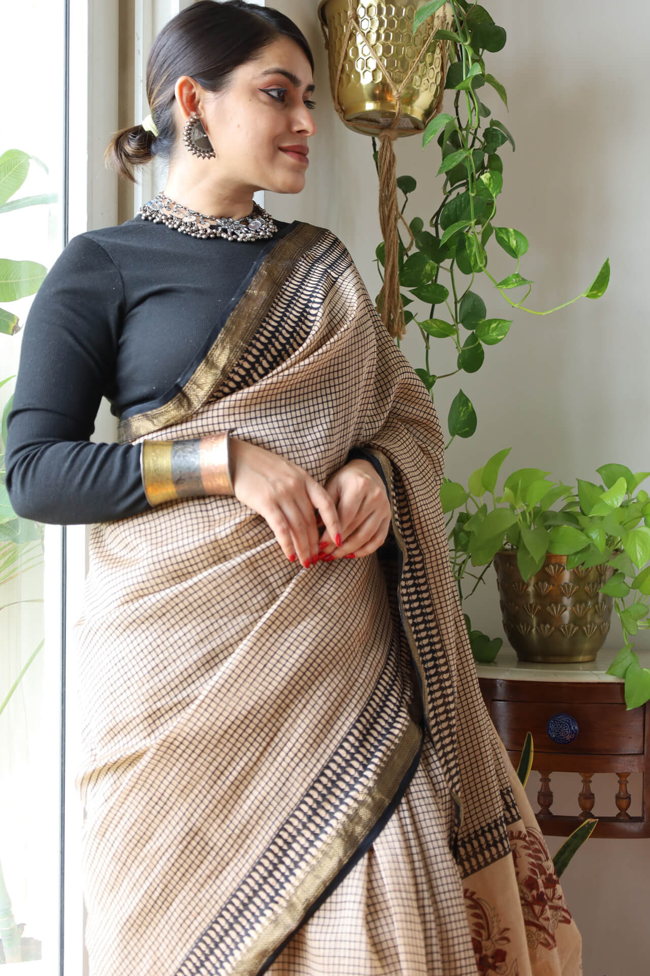 Bagru Hand Block Printed Silk Sarees