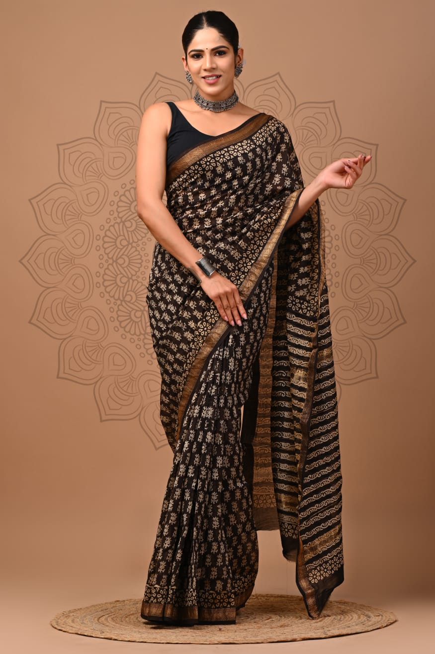 Madhubala - Bagru Hand-block Printed Silk Cotton Saree
