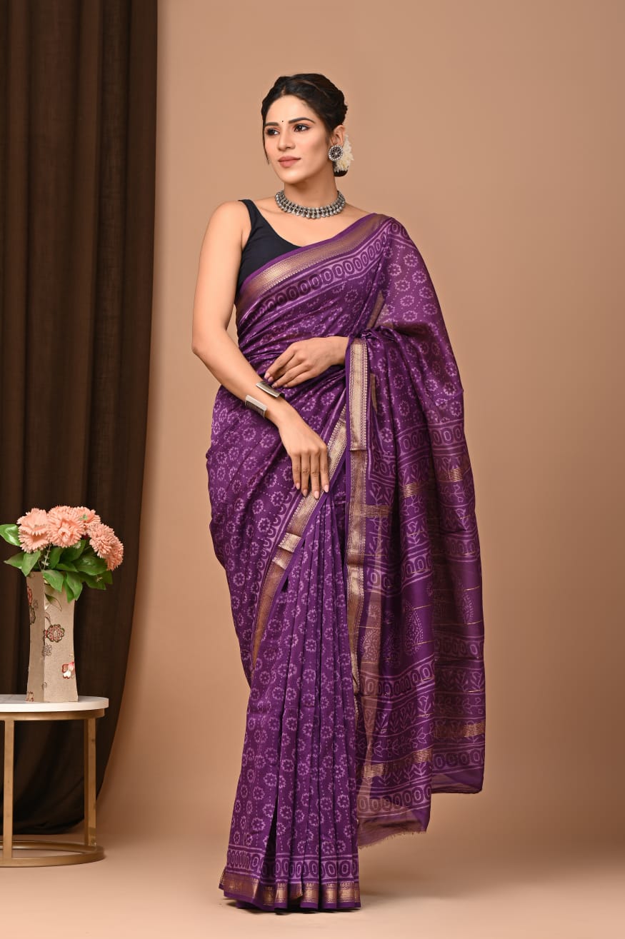 Diya - Hand Block Printed Silk Cotton Saree