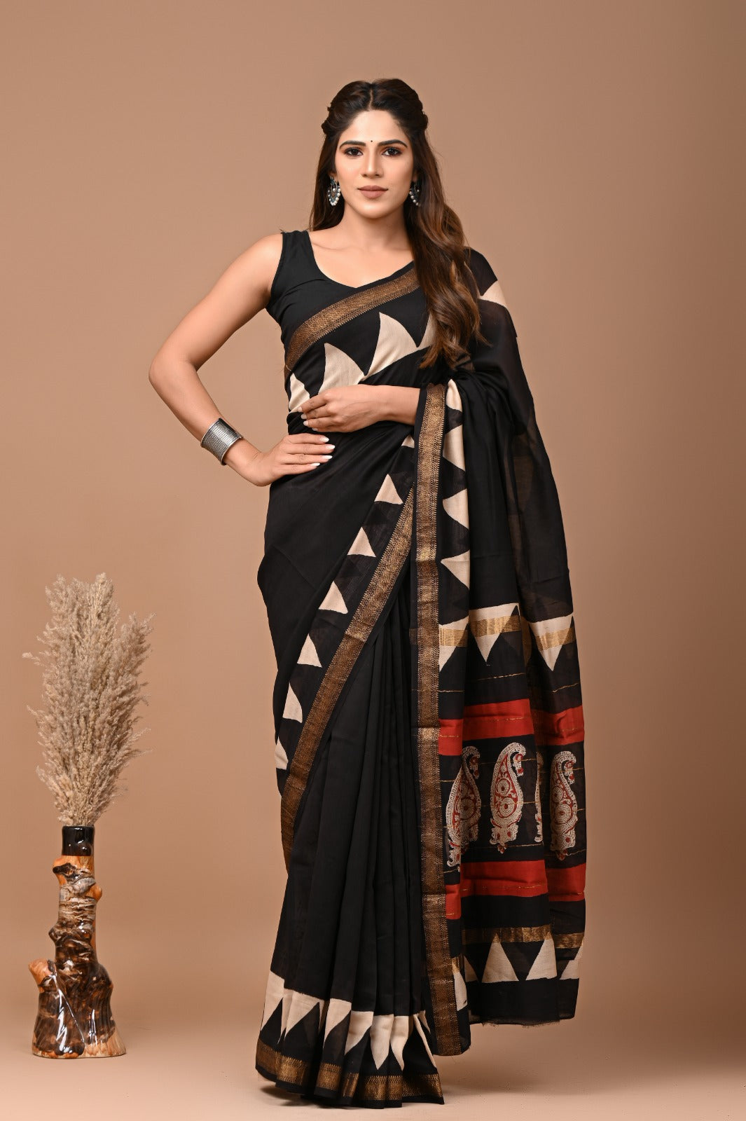 Diya - Hand Block Printed Silk Saree