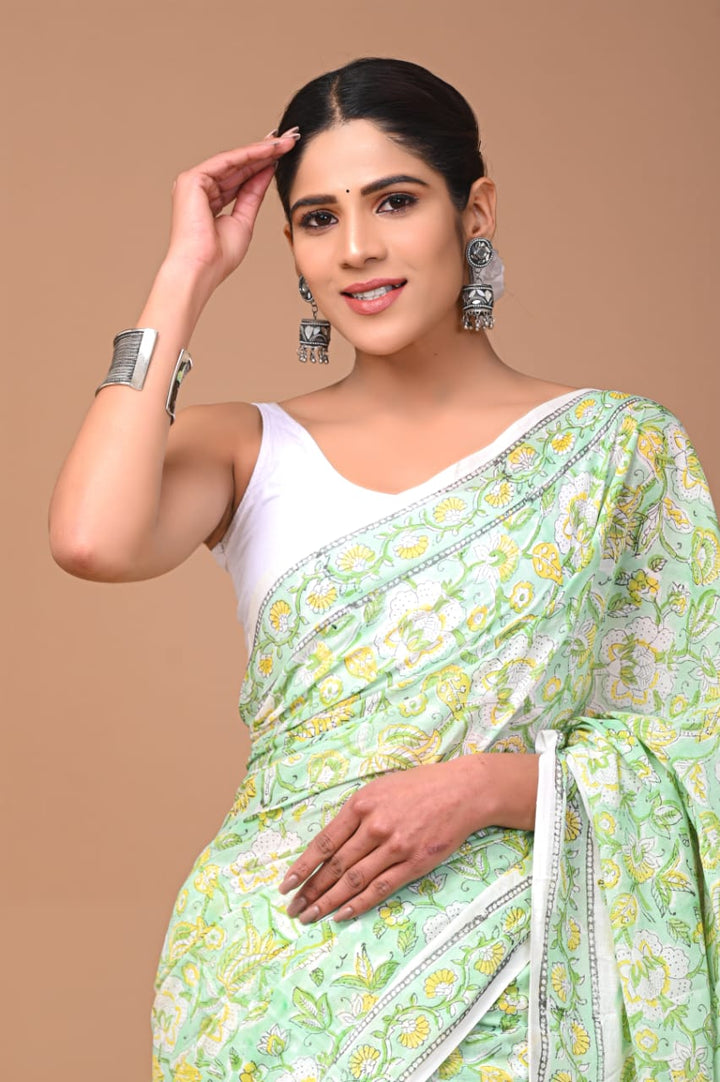 Bagru Hand Block Printed Mul Cotton Sarees